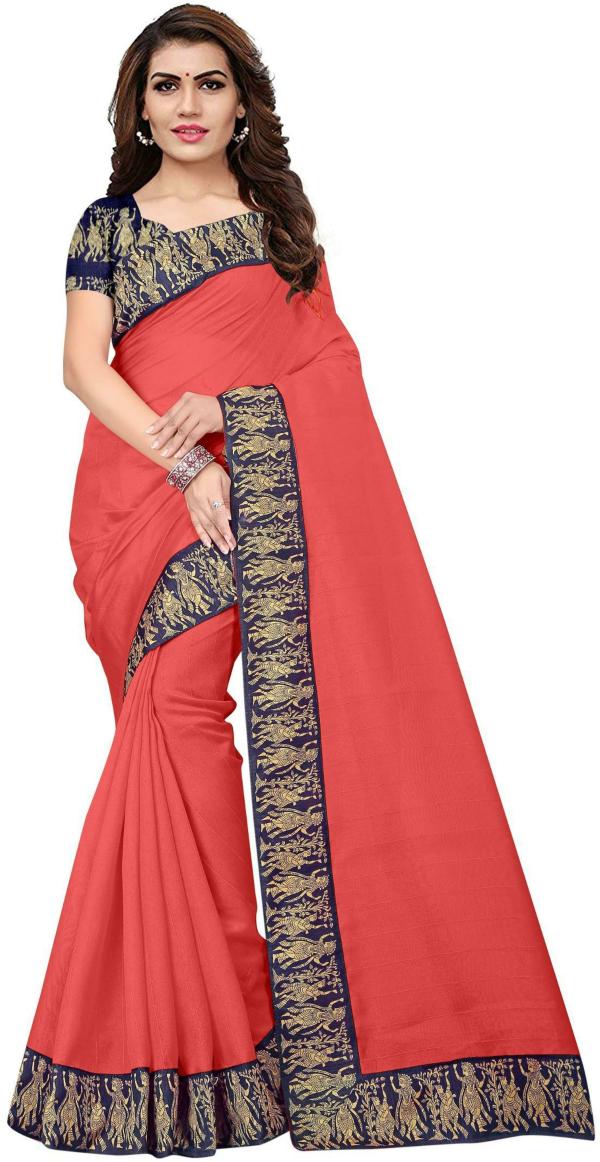 Suntex Women Pink Solid Silk Blend Single Sarees - JioMart
