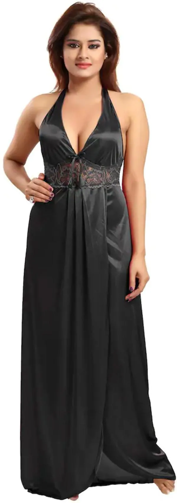 Soku Shopee Women Black Solid, Self Design Satin Nighty - JioMart