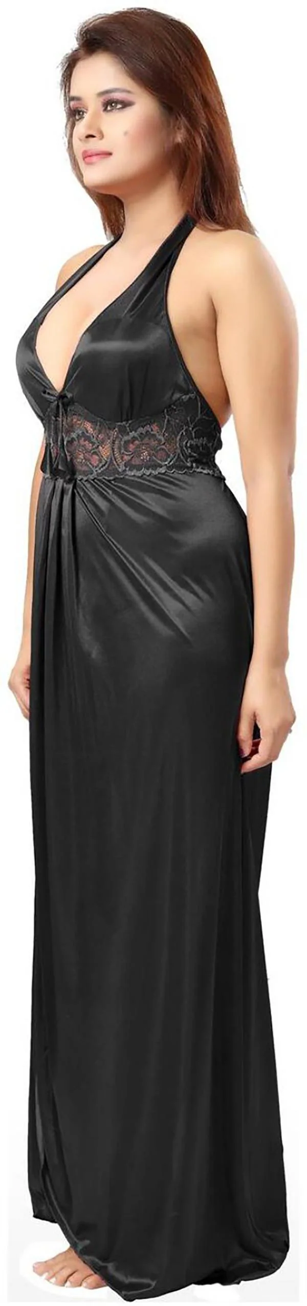 Soku Shopee Women Black Solid, Self Design Satin Nighty - JioMart