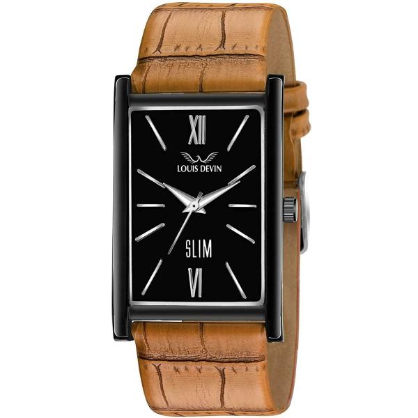 LOUIS DEVIN Analog Black Dial Brown Tan Synthetic Leather Starp Wrist ...