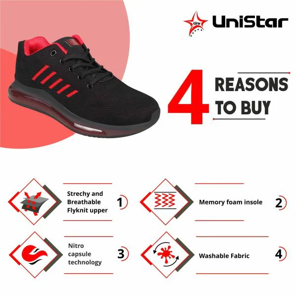 Unistar Men's Black Walking, Running, Gym Sports Shoes - JioMart