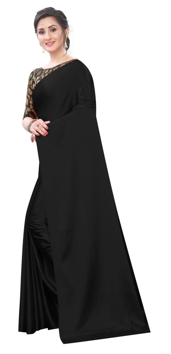 NISHA CREATION Women Black Solid Satin Single Saree - JioMart