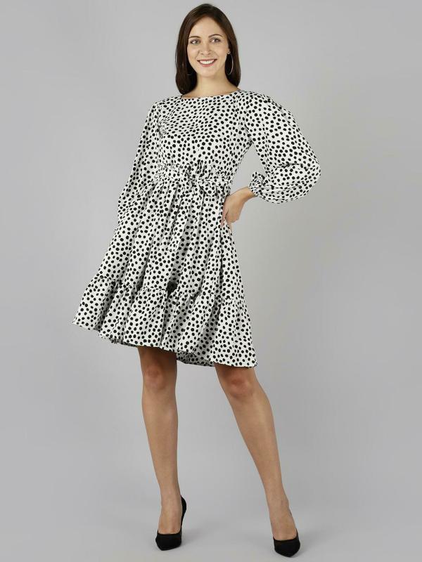 Serein Women White Polka Crepe Single Dresses - JioMart