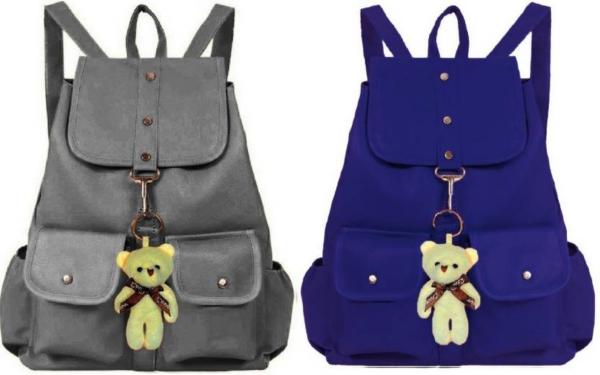 TARSHI Grey and Blue Genuine Leather Pocket Attach Teddy Travel ...