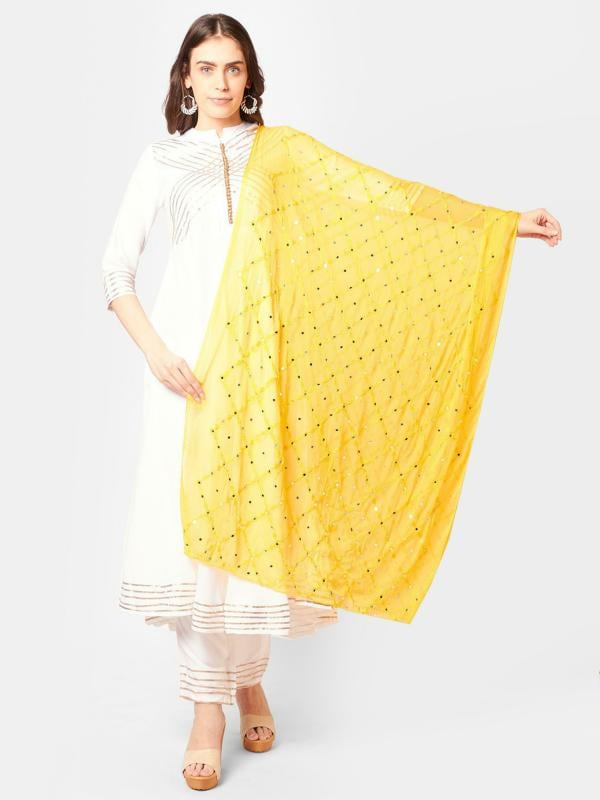 Dupatta Bazaar Women Yellow Embroidered Chiffon Dupatta - JioMart