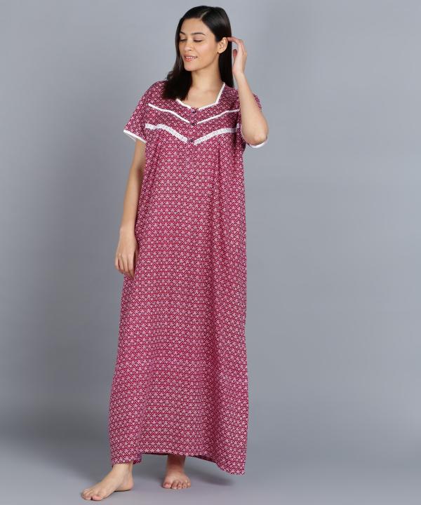 Color Fevrr with word show your color Women Printed V Neck Nightie Gown ...