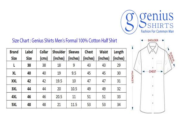 Genius Shirts 100% Cotton Solid Formal Half Sleeve Shirt for Men (38 ...
