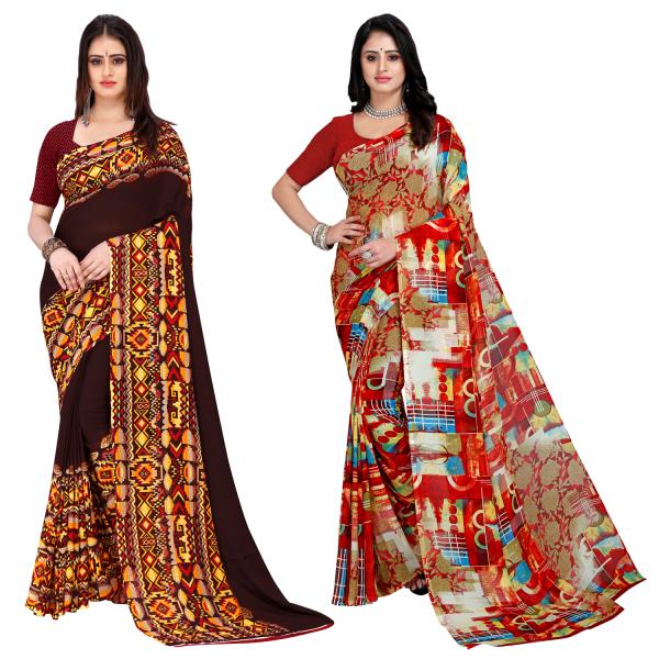 Anand Women Multicolor7 Self Design Pattern Georgette Pack of 2 Saree ...