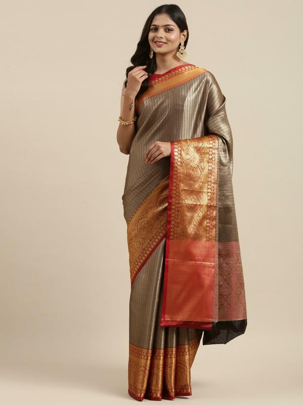 PTIEPLBanarasi black kanchi silk maroon pattu border banarasi saree ...