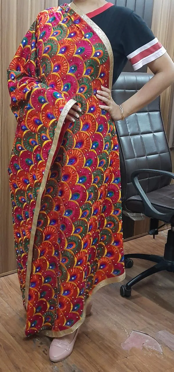 Free size Multicolor Designer Phulkari Dupattas - JioMart