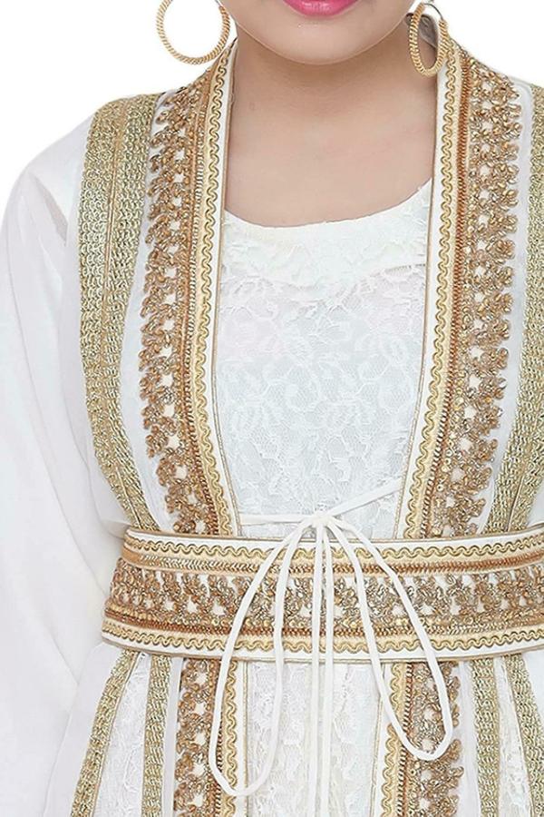 Maxim Creation Girls White and Gold Polyester Arabian Cardigan Dress ...