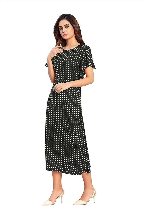 Helwin Desiner Women,Girls Black Polka Dot Crepe Maxi Dress (Large ...