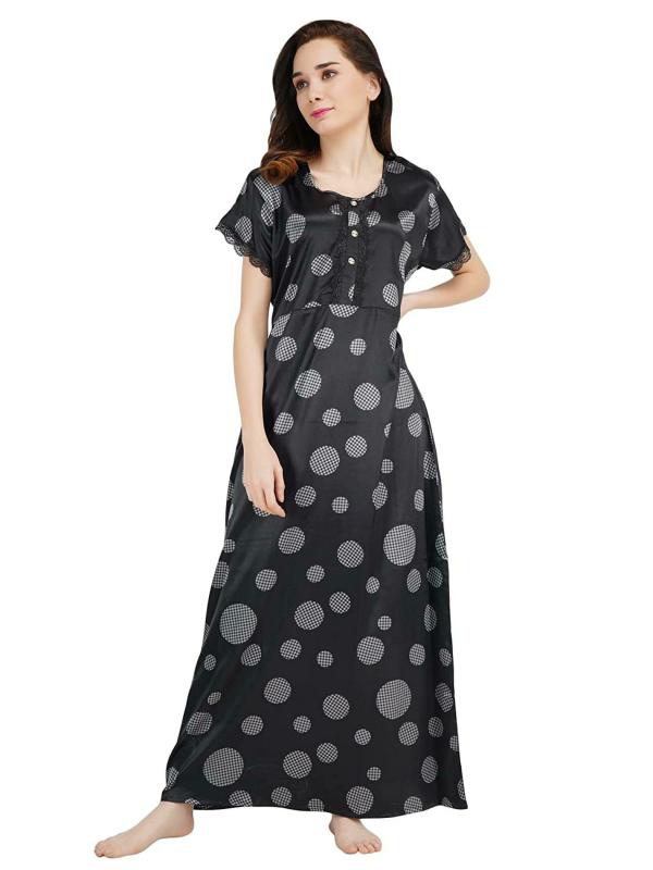 KOI SLEEPWEAR Women's Satin Nighty Frock Ball Checks / Maxi Night Gown ...