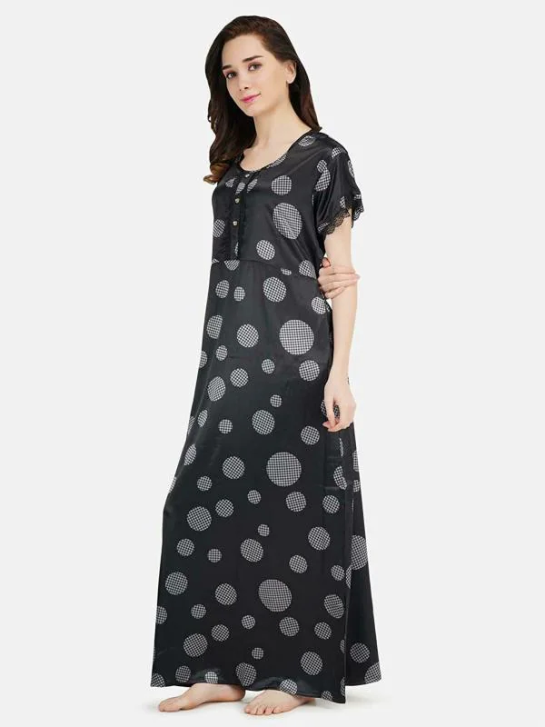 KOI SLEEPWEAR Women's Satin Nighty Frock Ball Checks / Maxi Night Gown ...