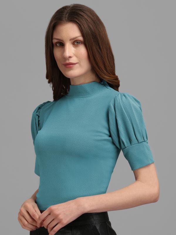 Purvaja Women Turquoise Solid Western Top - JioMart