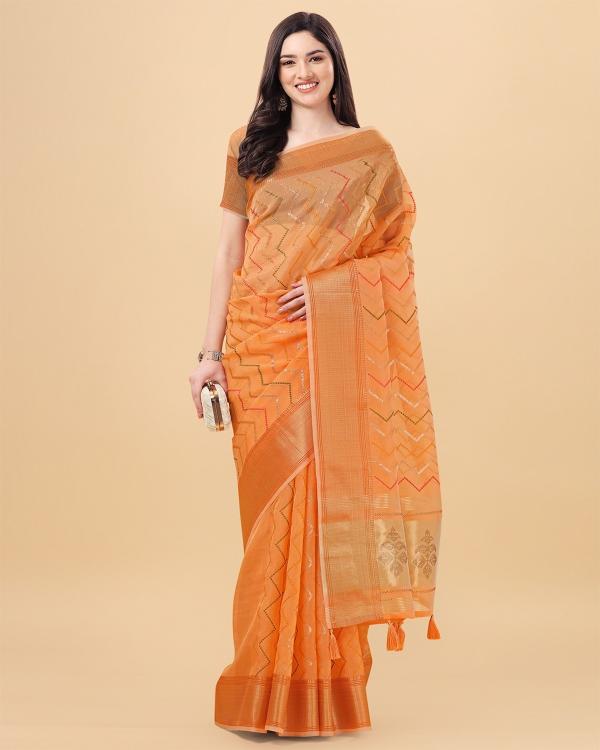 RekhaManiyar Cotton Silk ORANGE Color saree - JioMart