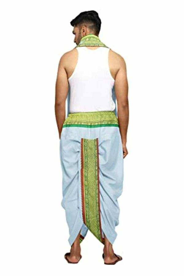Rameshwaram Fabrics Men Blue Silk Dhoti with Angwastram Set - JioMart