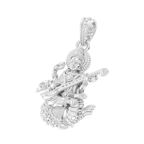 Akshat Sapphire Pure Silver Goddess Maa Saraswati Pendant Suitable For ...