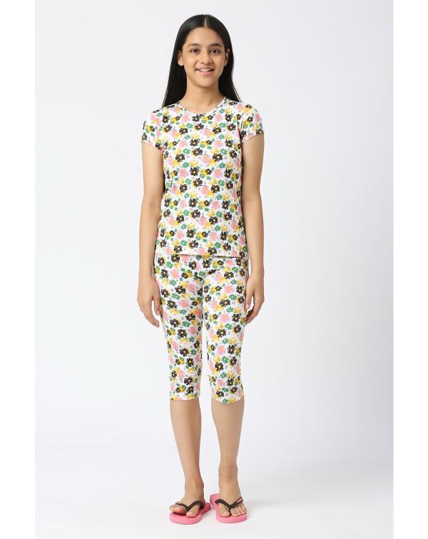 SINI MINI Round Neck With Half Sleeve Top & Capri Brown Girls Casual ...