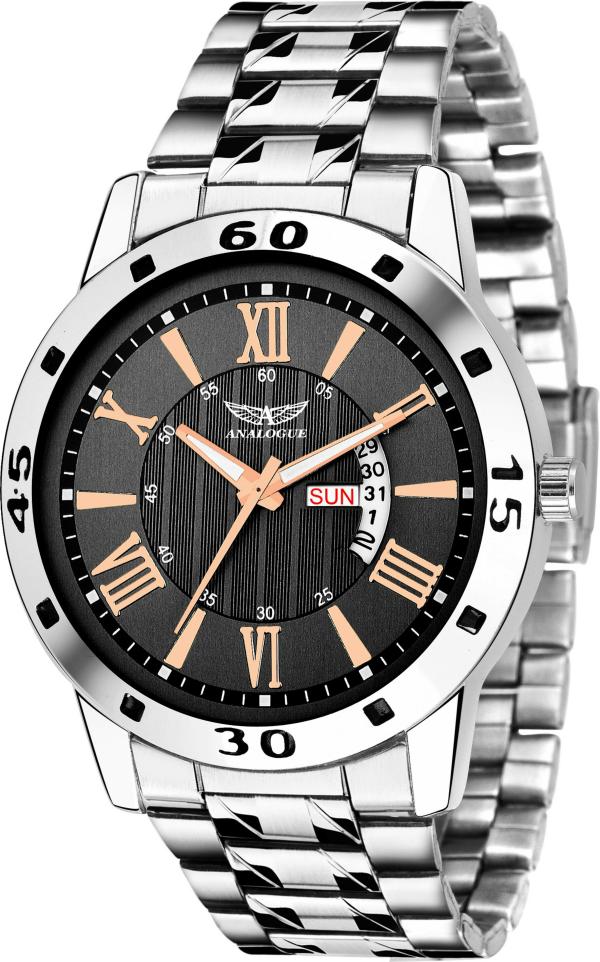 Analogue Analog Black Dial Silver Strap Watch For Men (Anlg-436-Black ...