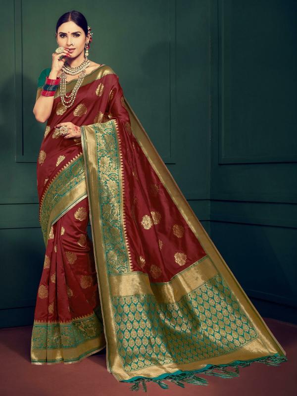 Tira Women partywear Banarasi Kanjivaram Art Silk Teal Color saree for ...