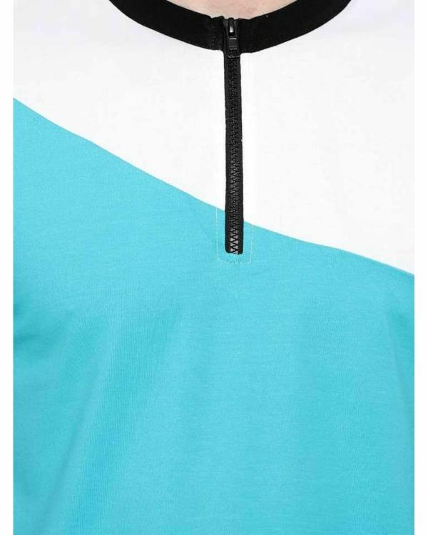 Glito Color Blocked Light Blue & White Half Sleeves Henley Neck T ...