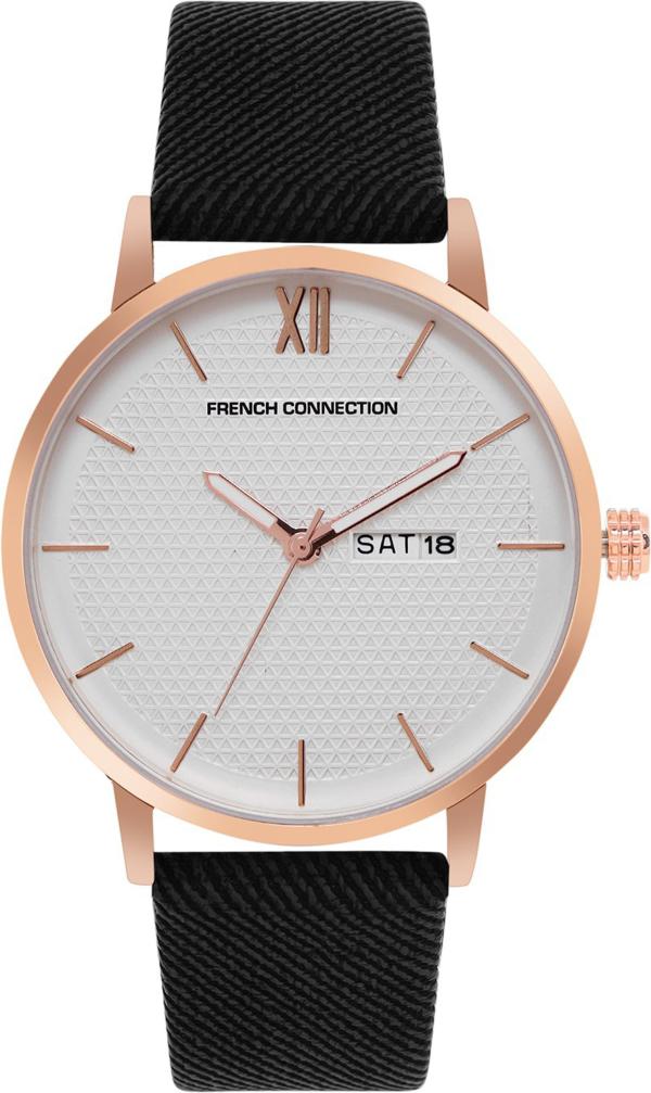French Connection Analog Silver Dial Black Strap Watch For Men - JioMart