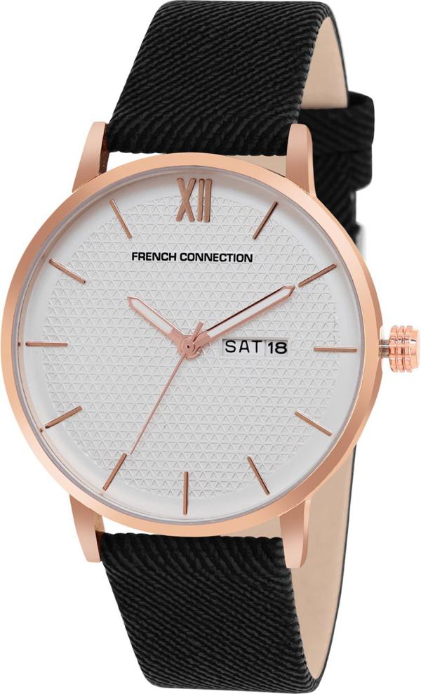 French Connection Analog Silver Dial Black Strap Watch For Men - JioMart
