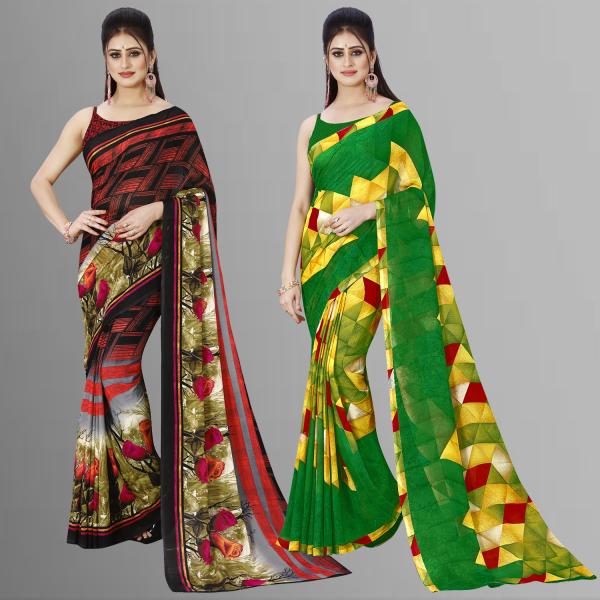Anand Women Multicolor3 Self Design Pattern Georgette Pack of 2 Saree ...
