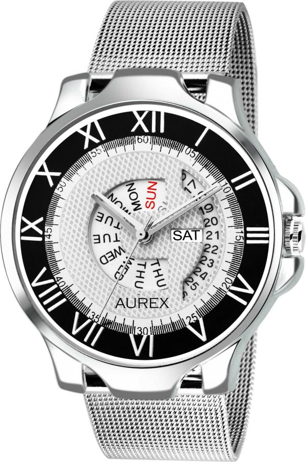 Aurex Analog White Dial Silver Strap Watch For Men - (Ax-Gr104-Whc ...