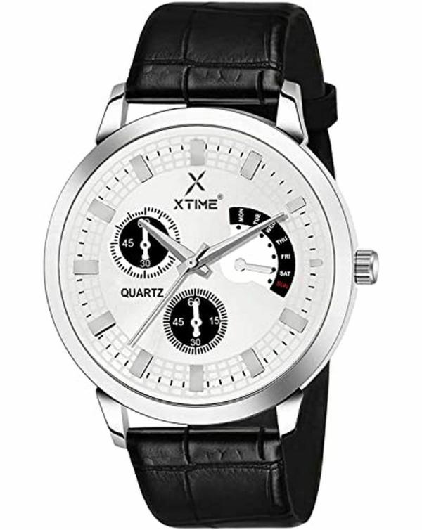 XTIME Analogue Watch White Dial & Black Leather Look Resin Strap for ...