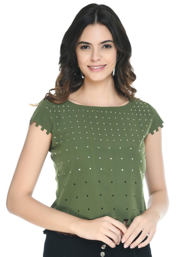PREEGO Women Green Self Design Crop Top - JioMart