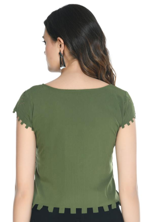 PREEGO Women Green Self Design Crop Top - JioMart