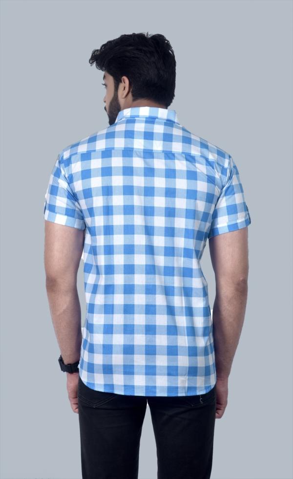 Men's Checkered Casual Half Light Blue Shirt - JioMart