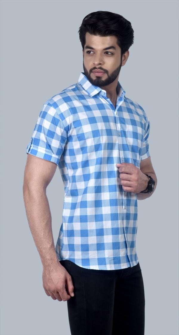 Men's Checkered Casual Half Light Blue Shirt - JioMart