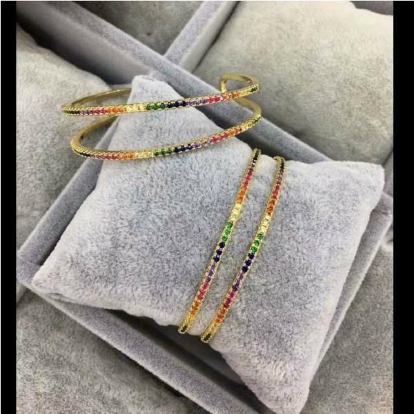 Zivom Rainbow Dual layer Gold Crystal Cubic zirconia Cuff kada bangle for women - JioMart