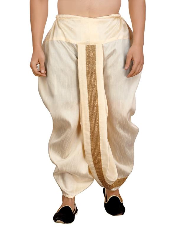 Encino Mens Cream Soild Silk Pitambari Dhoti - JioMart