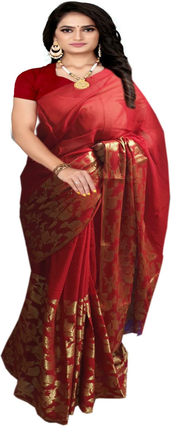 Stylish Sarees Women Red Self Design and Woven Viscose Rayon Saree ...