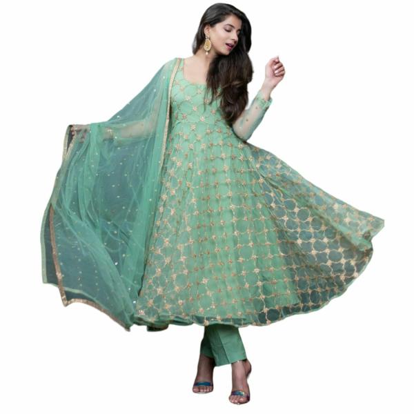 Light Green Net Embroidery work Dress Material For Women - JioMart