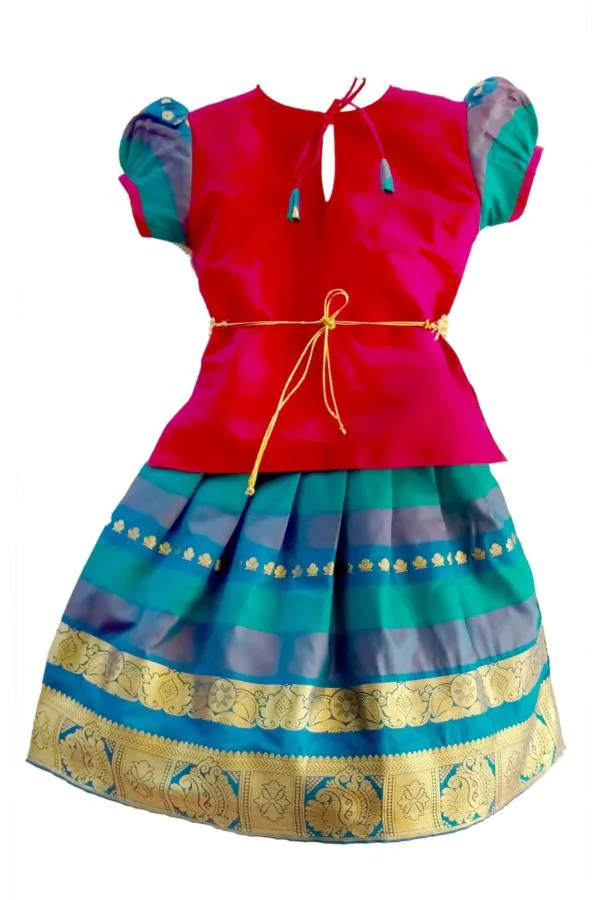 GTmax Traditional Silk Cotton Pattu Pavadai set-Anu Pattu_Maroon- 5-6 Y ...