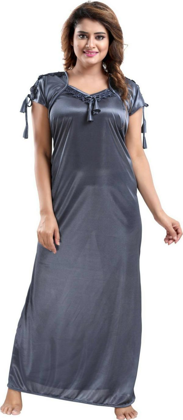 Life-Tale Women Grey Lace Satin Nighty - JioMart