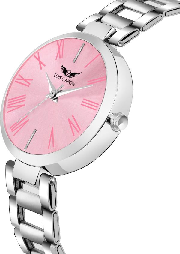 LOIS CARON LCSS-4674 Pink Dial With Silver Strap For Girls Analog Watch ...