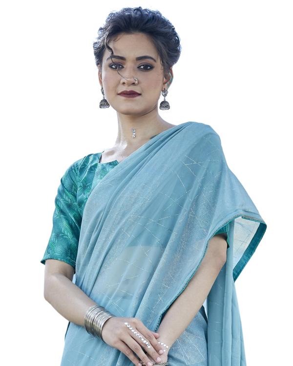 TRIVENI Blue Georgette Foil Print Saree - JioMart