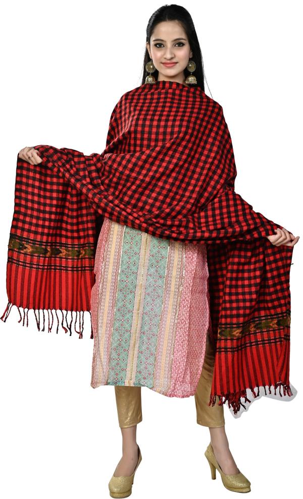 FusFus Women Red and Black Checkered Wool Shawl - Free Size - JioMart