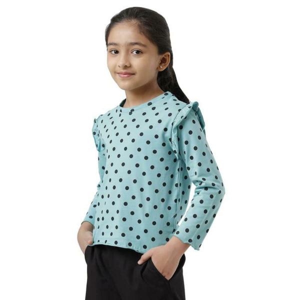 De Moza Girls Green Printed Cotton Top - 4 to 5 Years - JioMart