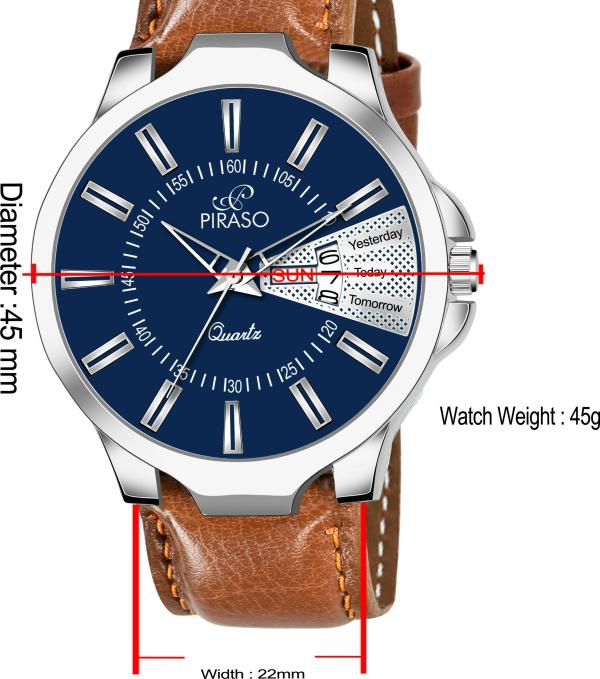 PIRASO Analog Blue Dial Brown Strap Watch for Men and Boys - JioMart
