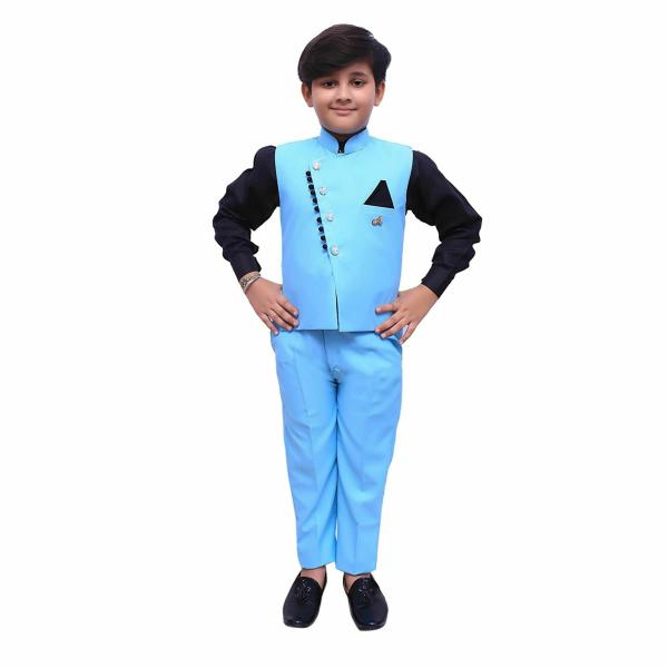 KLAUD ZEE Boys Sky Blue 3-Piece Suit Set - JioMart