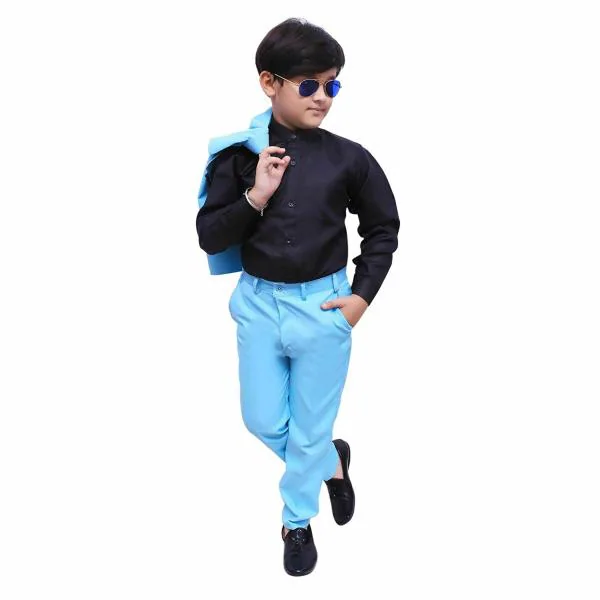KLAUD ZEE Boys Sky Blue 3-Piece Suit Set - JioMart