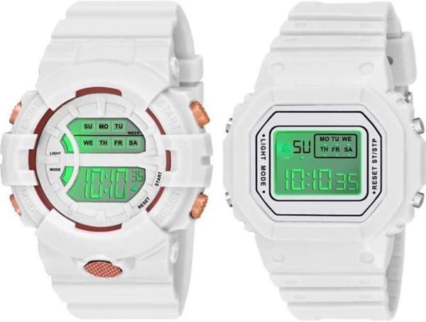 Noman Digital Green Dial White Strap Watch For Boys And Girls (Pack Of ...