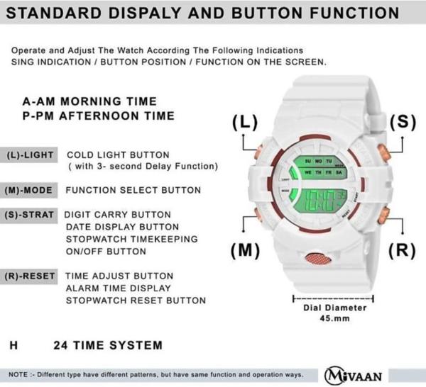 Noman Digital Green Dial White Strap Watch For Boys And Girls (Pack Of ...